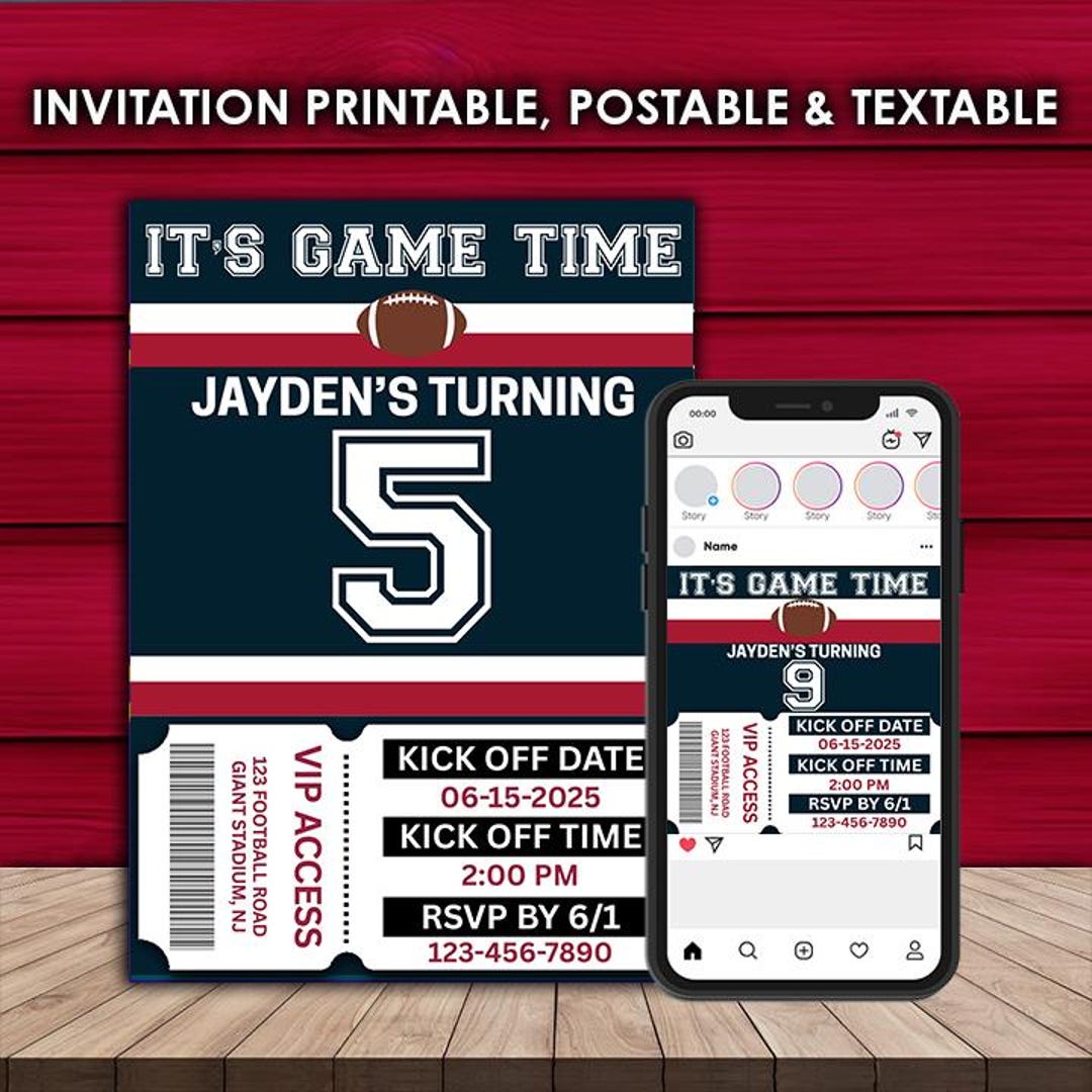 Housten Football Editable Sports Theme Invitation/evite, Birthday Party ...