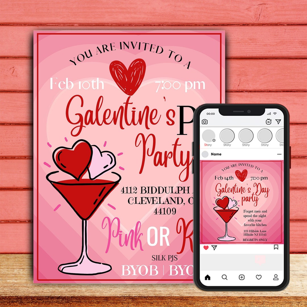 Galentines Day Flyer Party Invitation Template- Editable in Canva ...