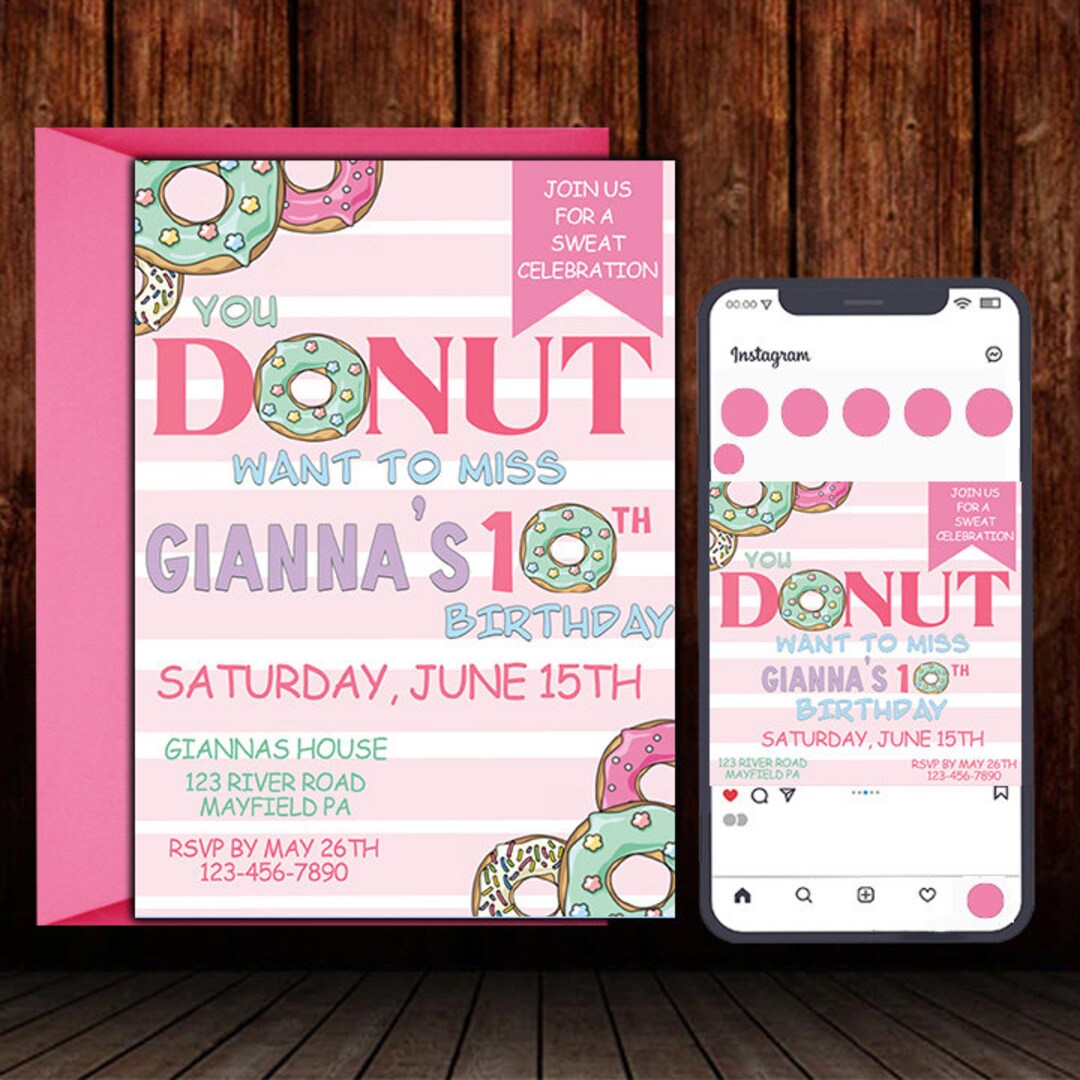 Donut Invitation Template Party Editable in Photoshop - Etsy