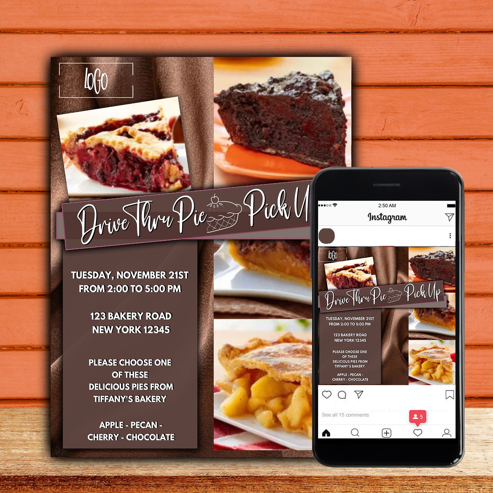 Holiday Pie Flyer Template - Social Media Post - Editable in Canva ...