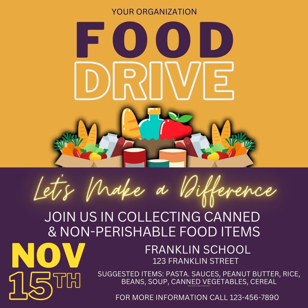 Food Drive Flyer Template Social Media Post Editable in Canva ...
