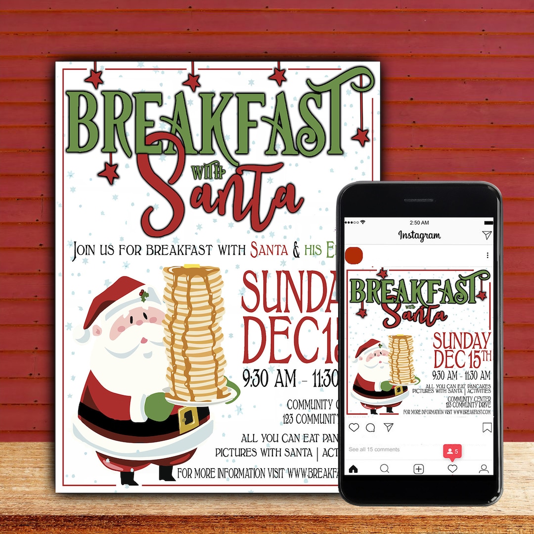 Breakfast With Santa Flyer Template - Editable in Photoshop - Christmas ...