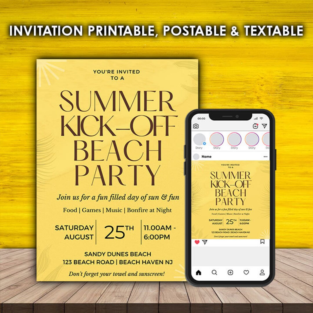 Summer Invitation Template - Summer Kick off Party - Editable in Canva ...