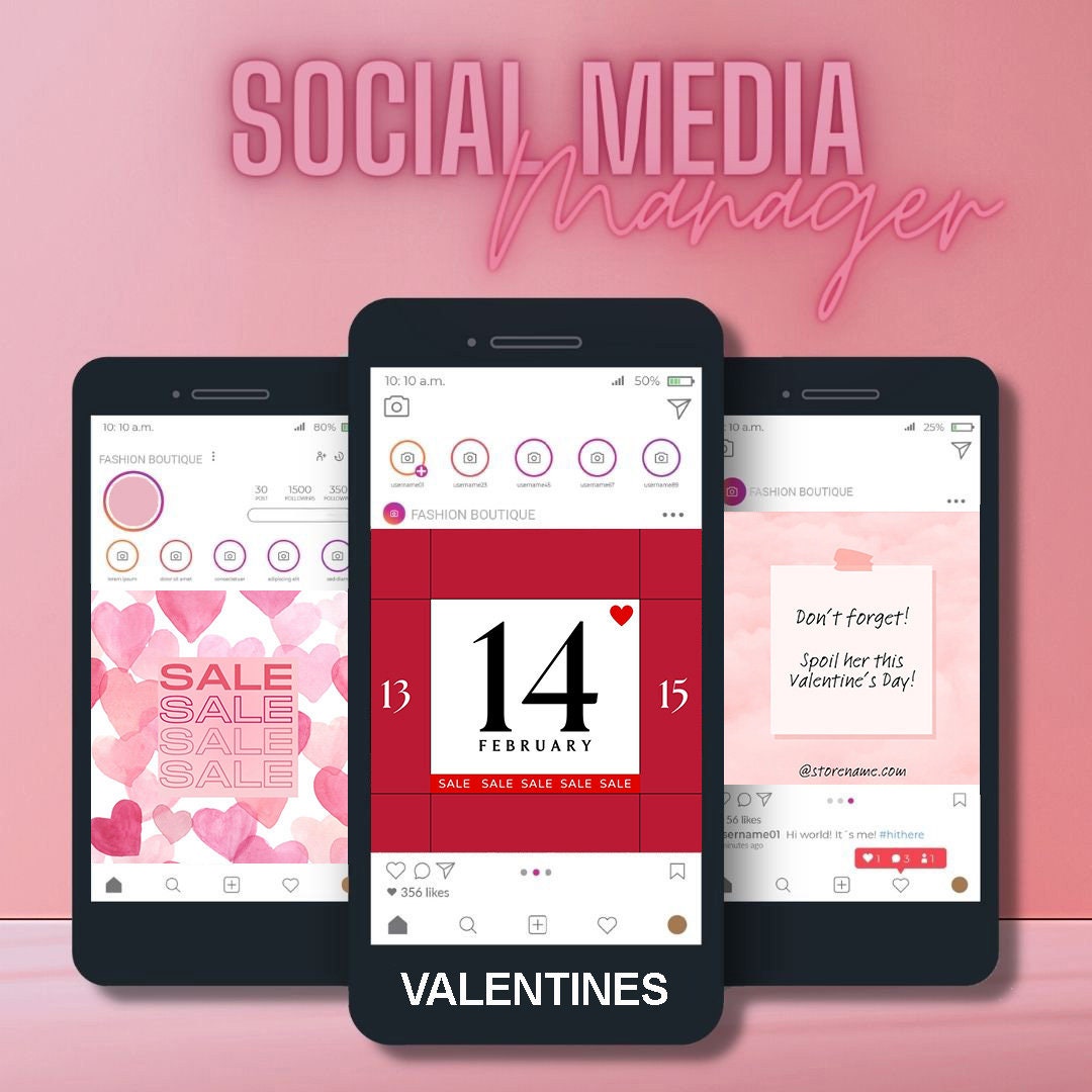 Valentines Day Instagram Post Templates Editable in Canva Social Media ...