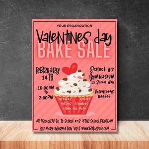 Valentines Day Bake Sale Flyer Template - Fundraiser - Editable in ...