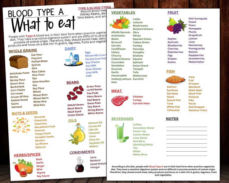 Blood Type A Diet Food List and Diet Guide A Blood Group Food - Etsy