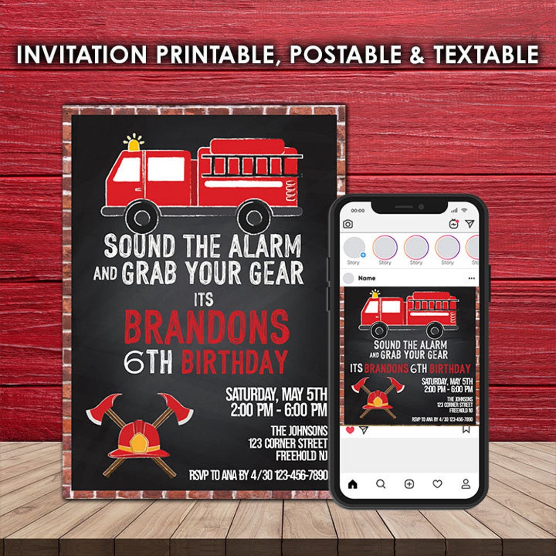 Firefighter Invitation Template - Fireman Party - Editable in Photoshop ...