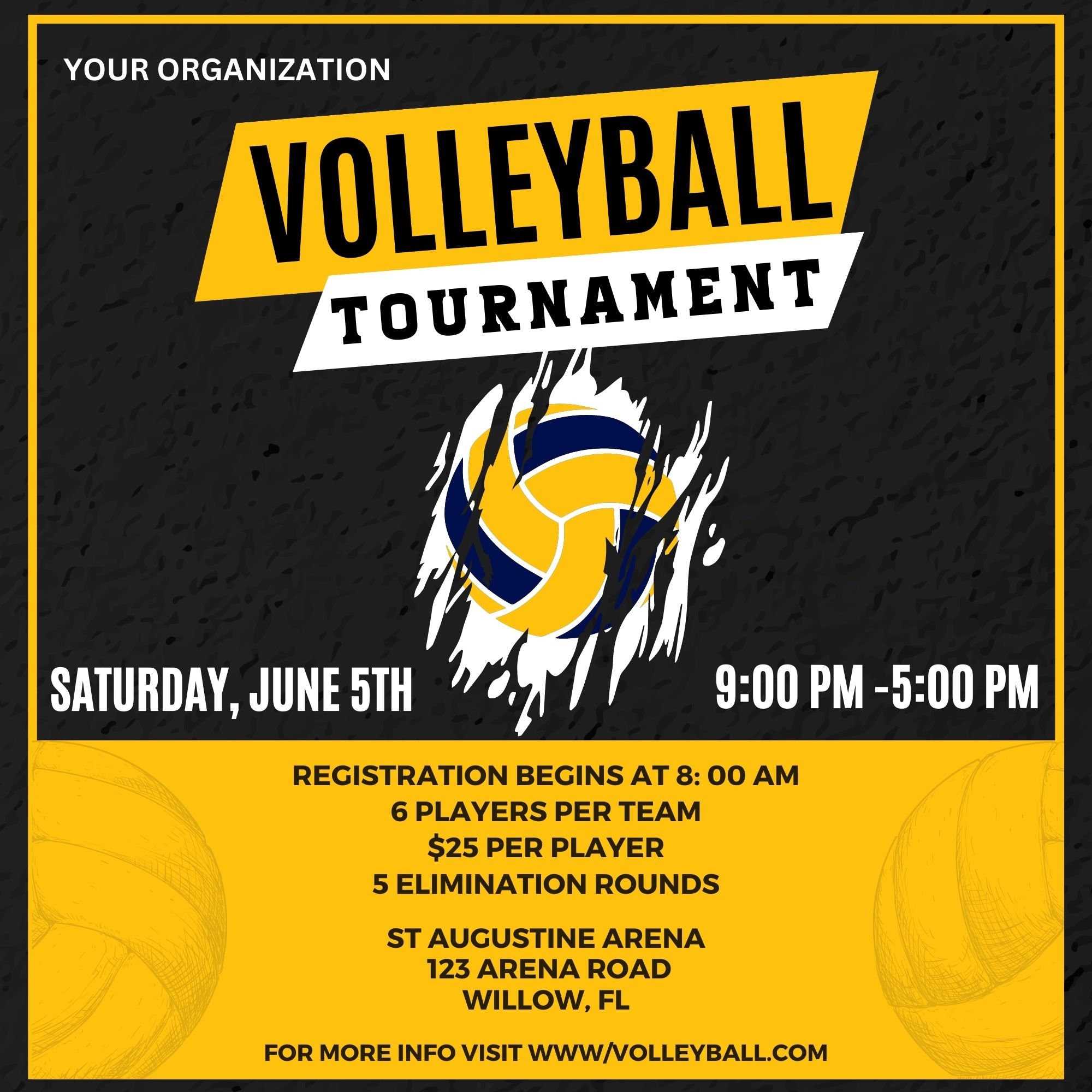 Volleyball Tournament Flyer and Instagram Post Template, Digital ...