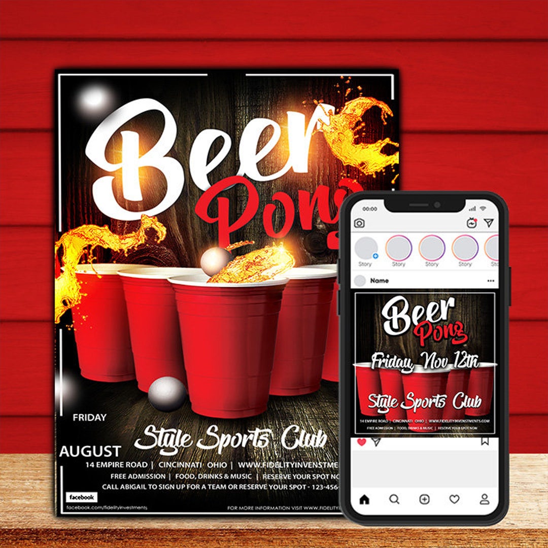 Beer Pong Flyer and Instagram Template, Editable in Photoshop, Instant ...