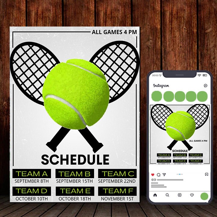 Tennis Schedule Flyer and Instagram Post Template, Editable Canva ...