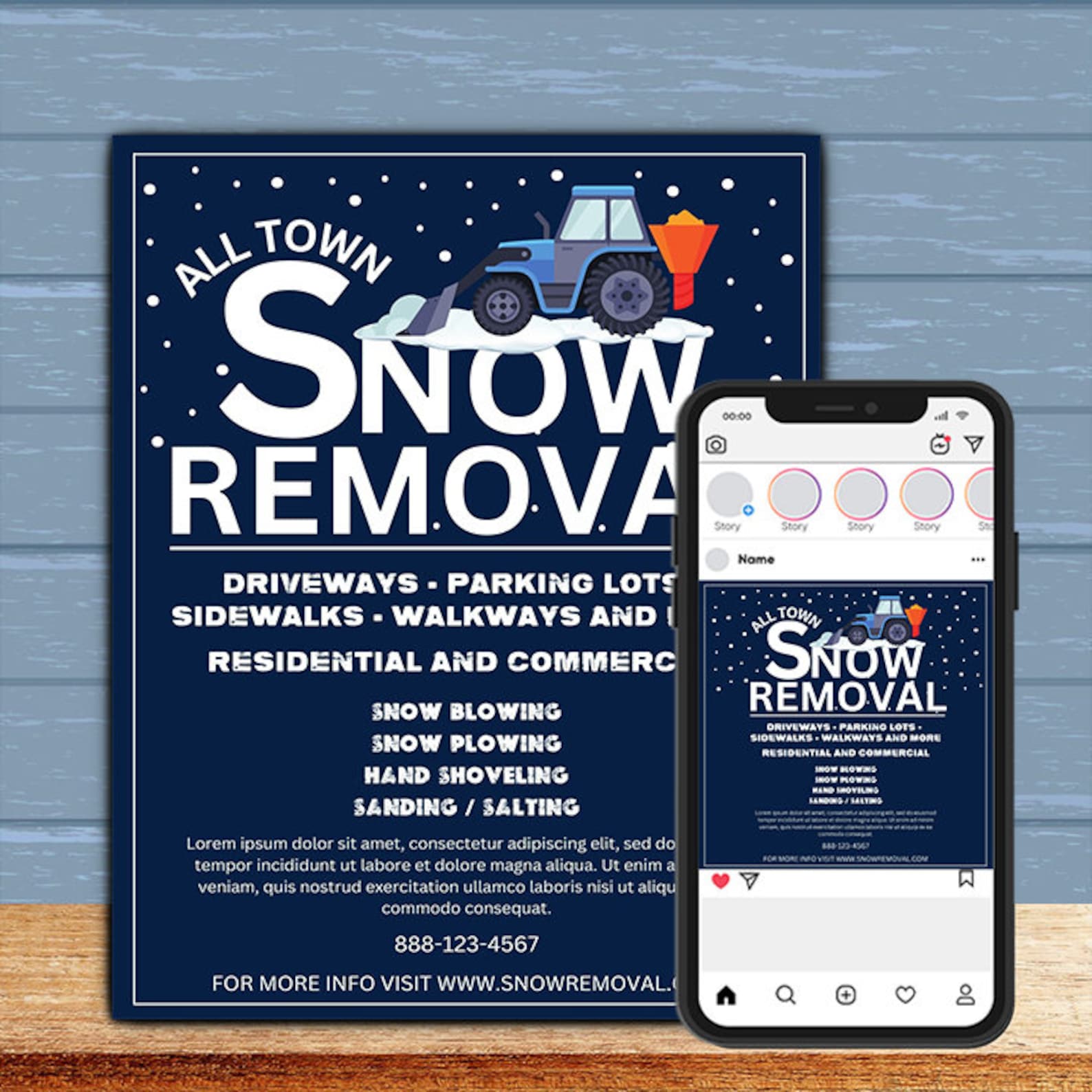 Snow Removal Flyer and Instagram Post, Editable Canva Template, Social ...
