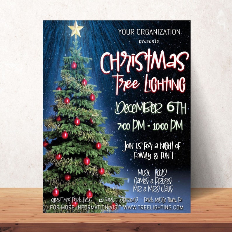 Holiday Tree Lighting Flyer Template Editable in Photoshop Christmas ...
