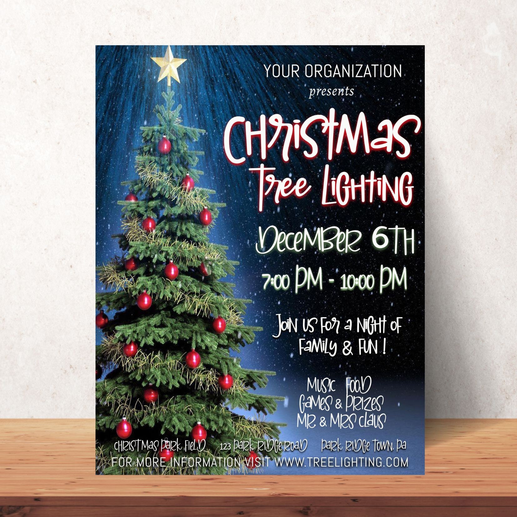 Holiday Tree Lighting Flyer Template Editable in Photoshop Christmas ...