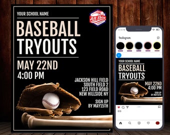 Baseball Tryouts Flyer - Etsy