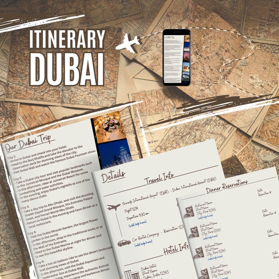 Dubai UAE Travel Itinerary, Vacation Planner, Editable in Canva,2 ...