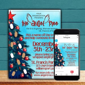 Angel Giving Tree Flyer Template- Editable in Canva - Fundraiser Flyer ...