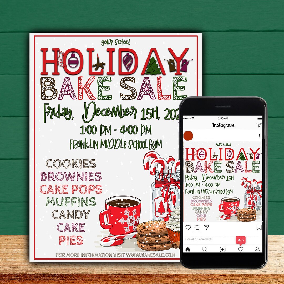 Holiday Bake Sale Flyer Template - Editable in Photoshop - Fundraiser ...