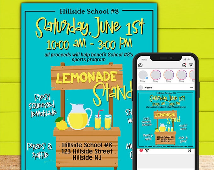 Lemonade Stand Flyer and Instagram Post Template, Editable Photoshop ...