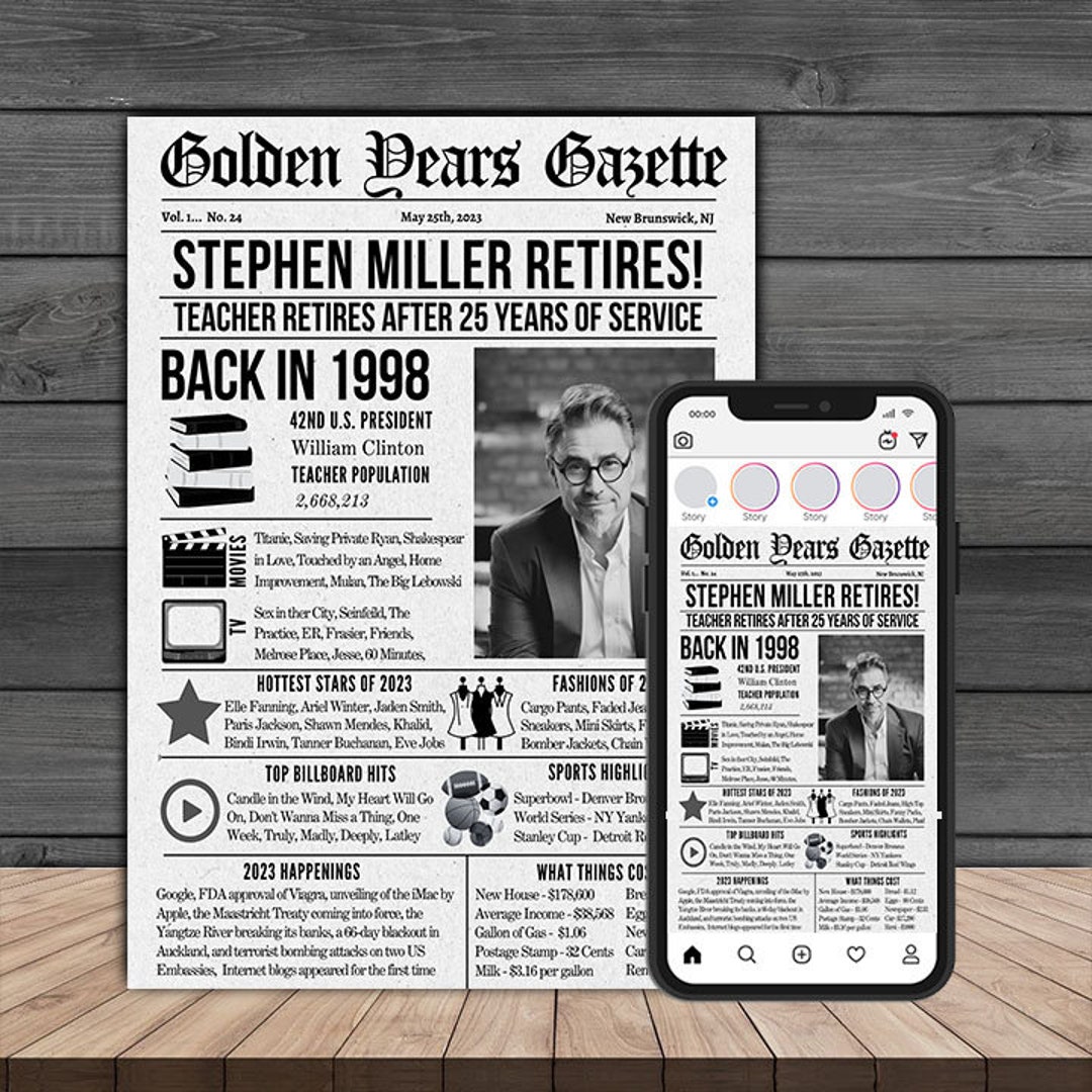 Retirement Newspaper Sign/gift - Editable in Canva - Gift - Instant ...