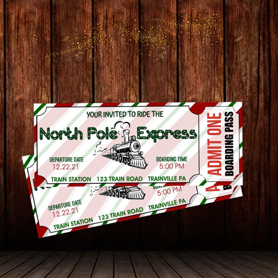 North Pole Express Ticket Template Editable Printable - Etsy