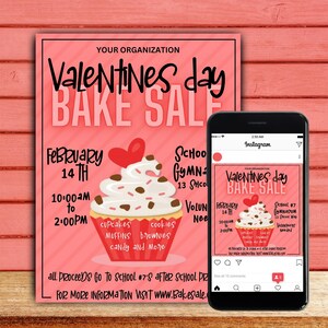 Valentines Day Bake Sale Flyer Template - Fundraiser - Editable in ...