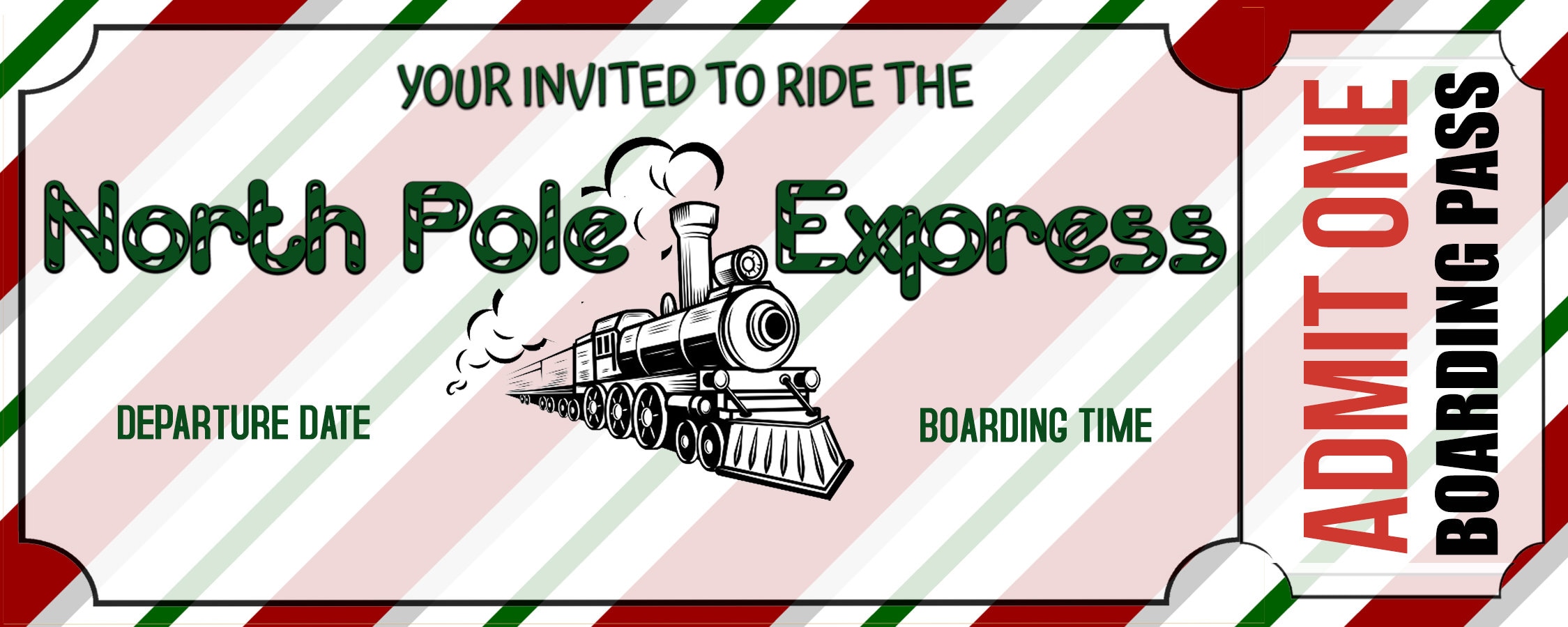 North Pole Express Ticket Template Editable Printable - Etsy