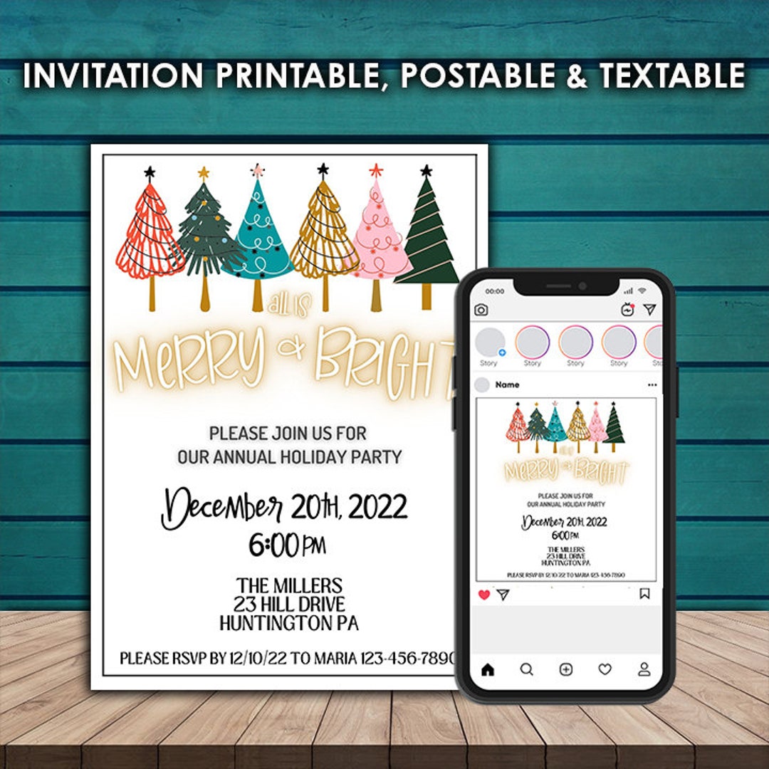 Editable Holiday Party Invitation, Instagram Template (digital Download ...