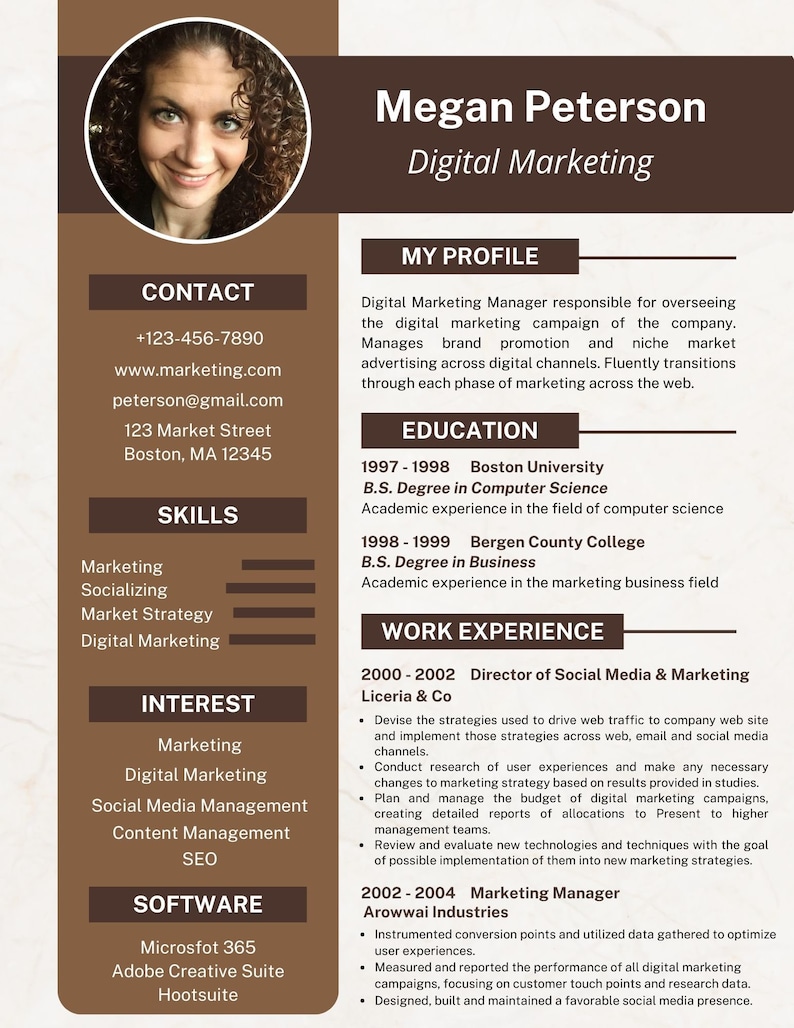 Creative Marketing Resume Template Editable Canva Template - Etsy
