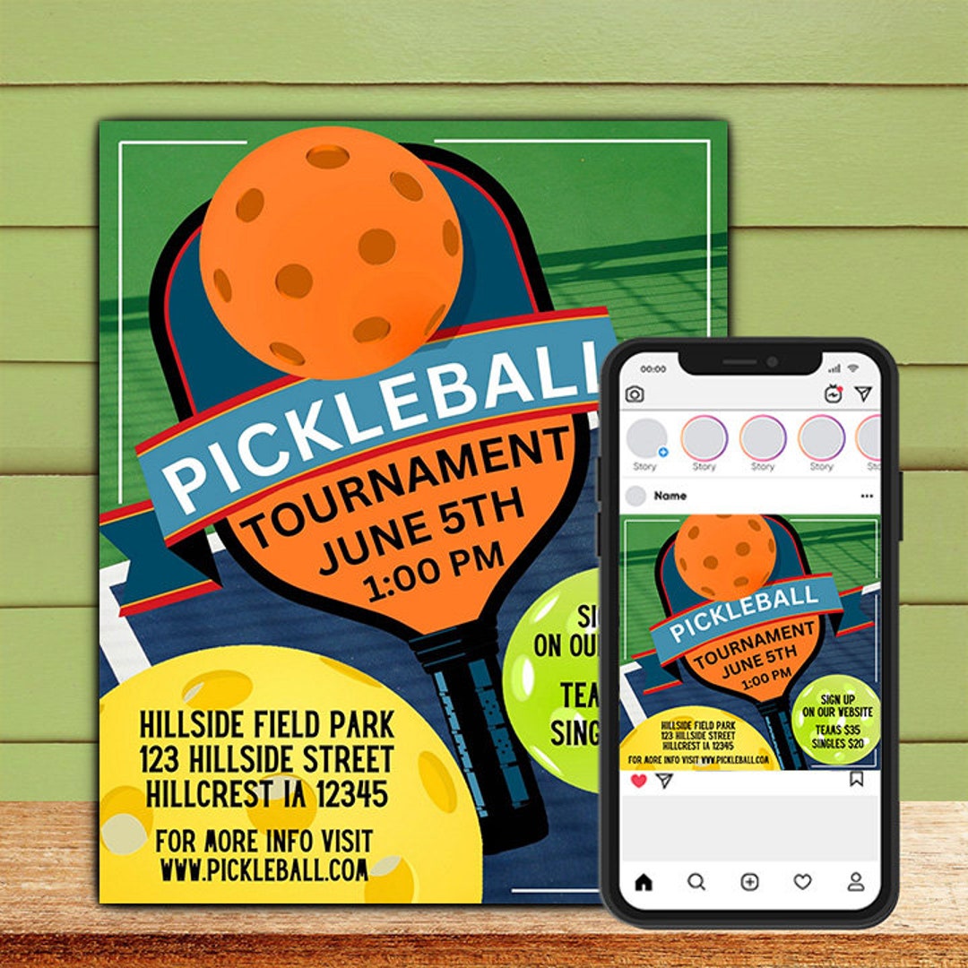 Pickleball Tournament Flyer and Instagram Post Template, Digital ...