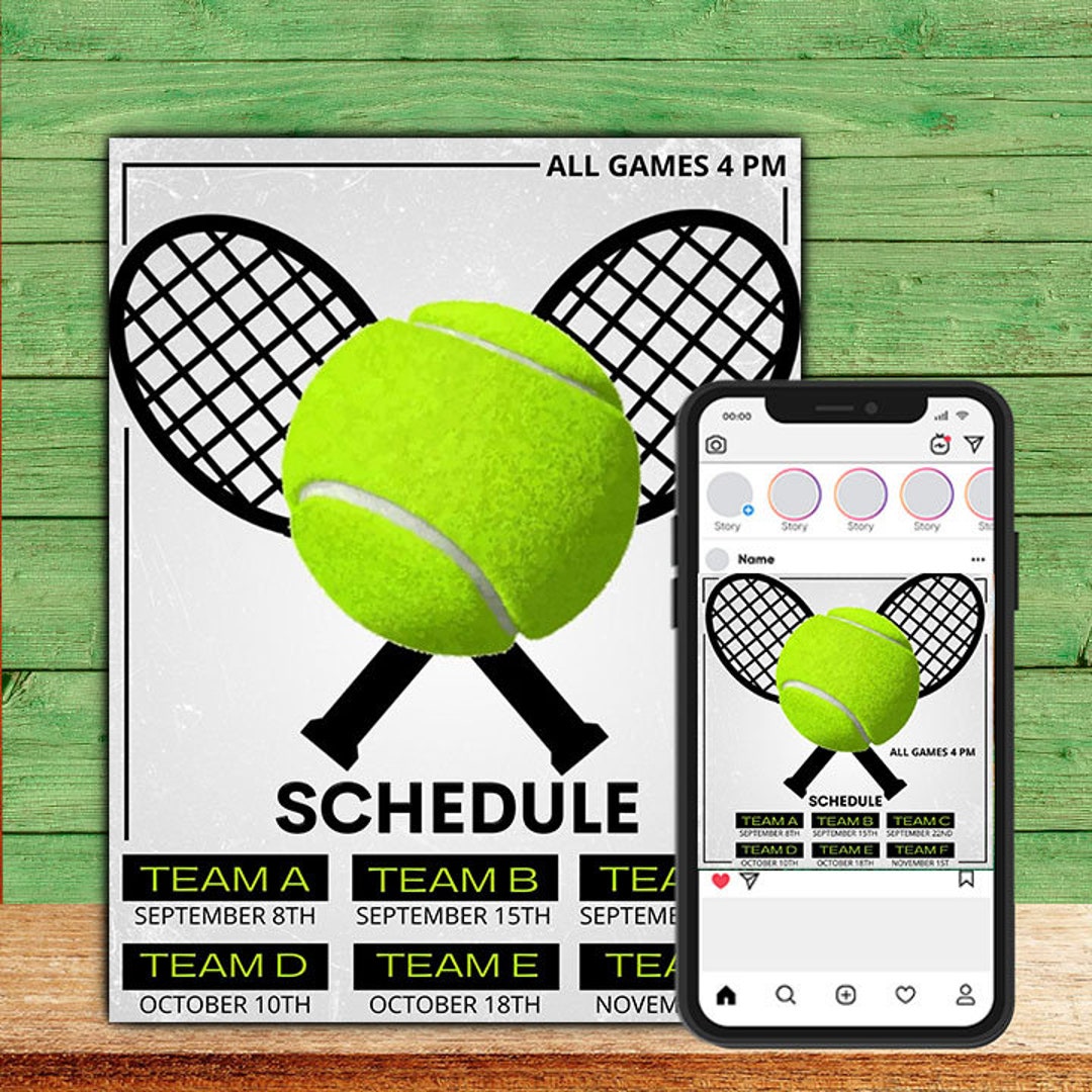 Tennis Schedule Flyer and Instagram Post Template, Editable Canva ...