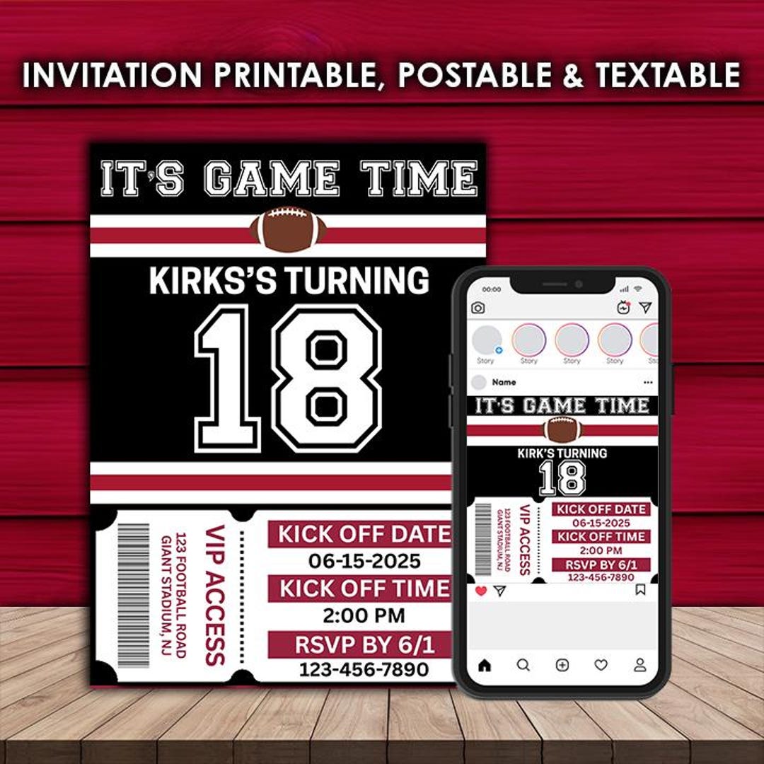 Atlanta Football Editable Sports Themed Invitation/evite, Birthday ...