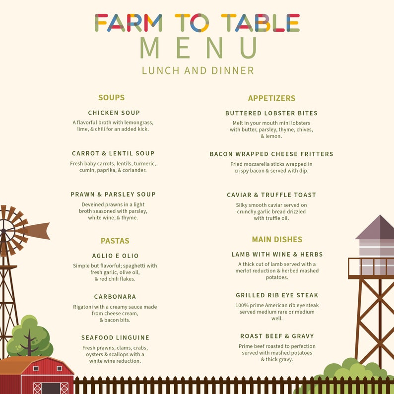 Farm to Table Menu and Instagram Post Template Editable - Etsy