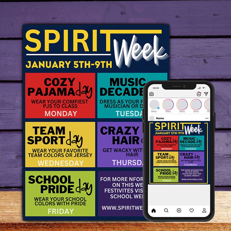 School Spirit Week Flyer and Instagram Post Template,school Pride Week ...