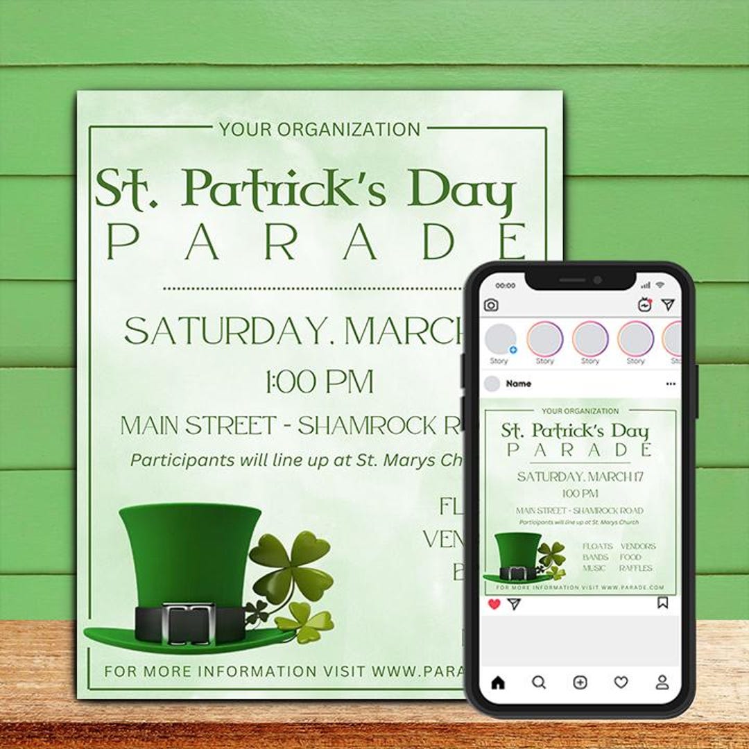 St Patricks Day Parade Flyer and Instagram Post- Editable in Canva ...