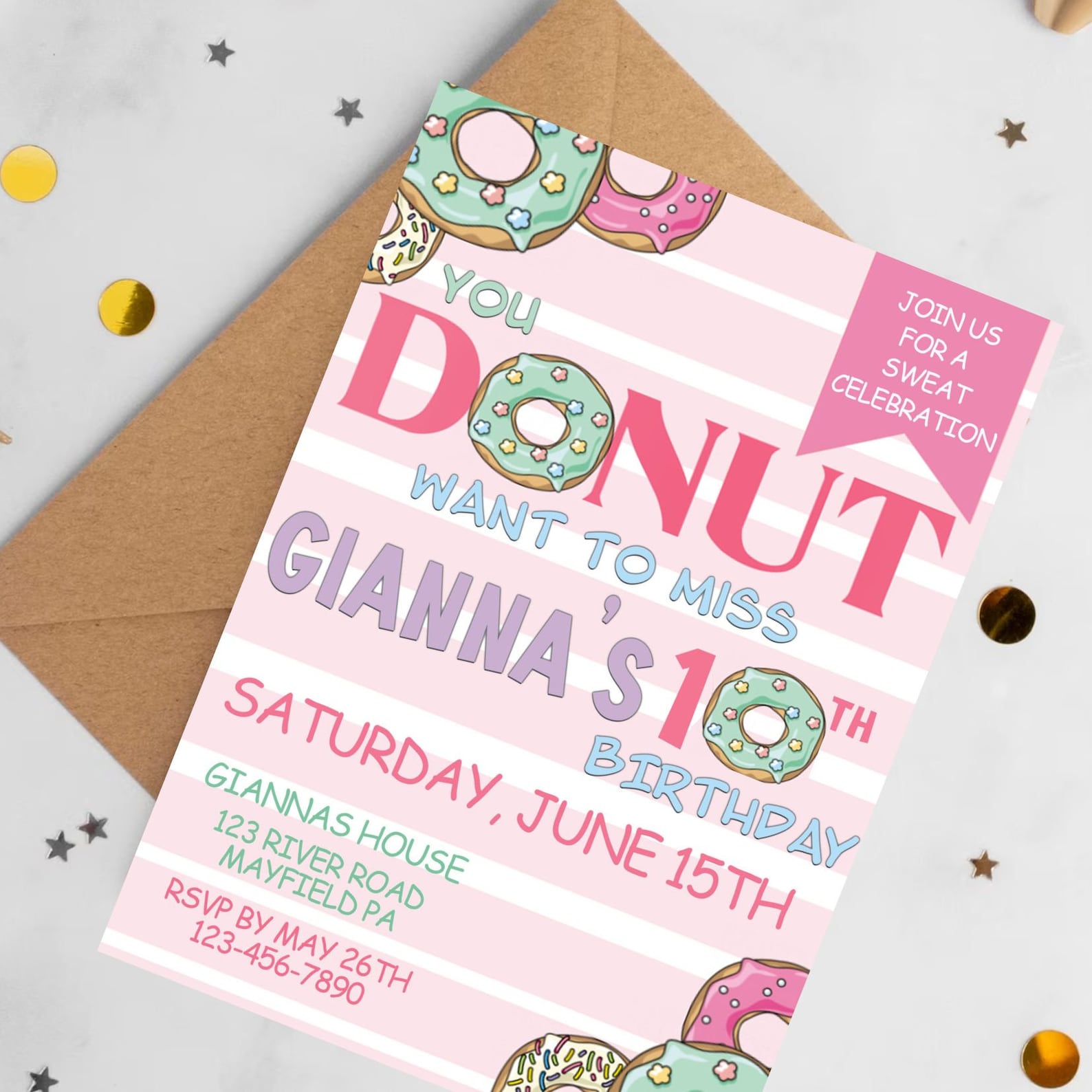 Donut Invitation Template Party Editable in Photoshop Social Media Post ...