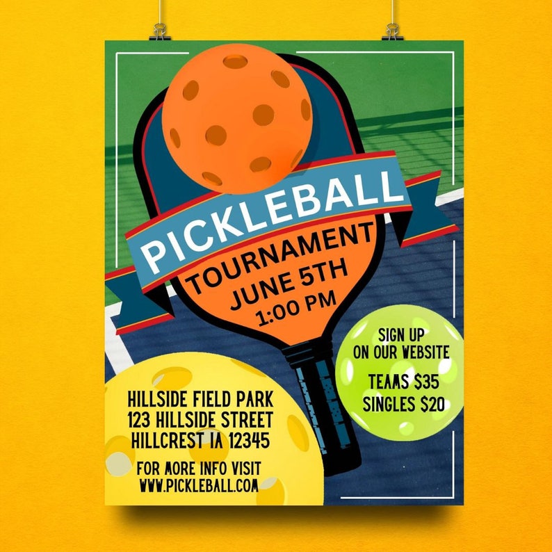 Pickleball Tournament Flyer and Instagram Post Template, Digital ...