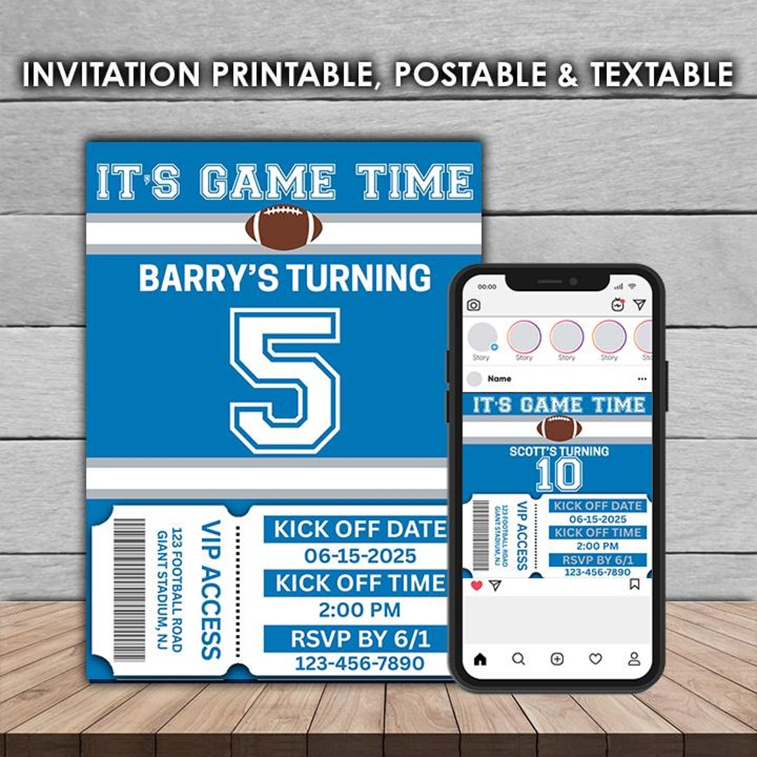 Detroit Football Birthday Invitation, Editable Sports Template (digital ...