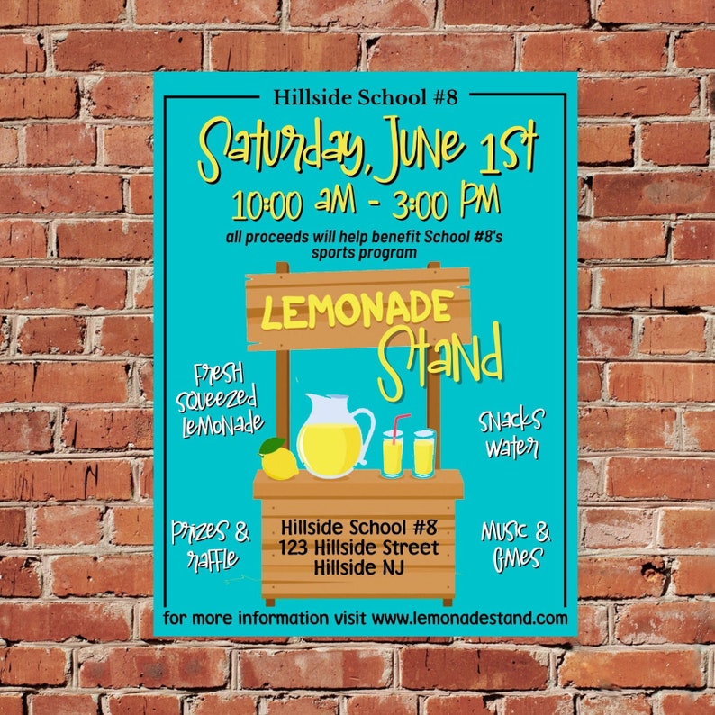 Lemonade Stand Flyer And Instagram Post Template Editable Etsy