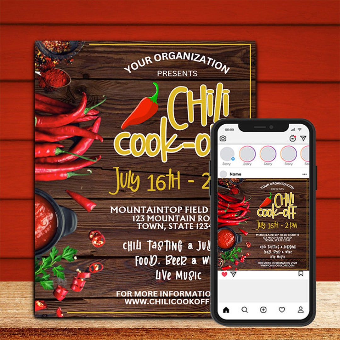 Chili Cook-off Flyer and Instagram Template, Editable Canva Design ...