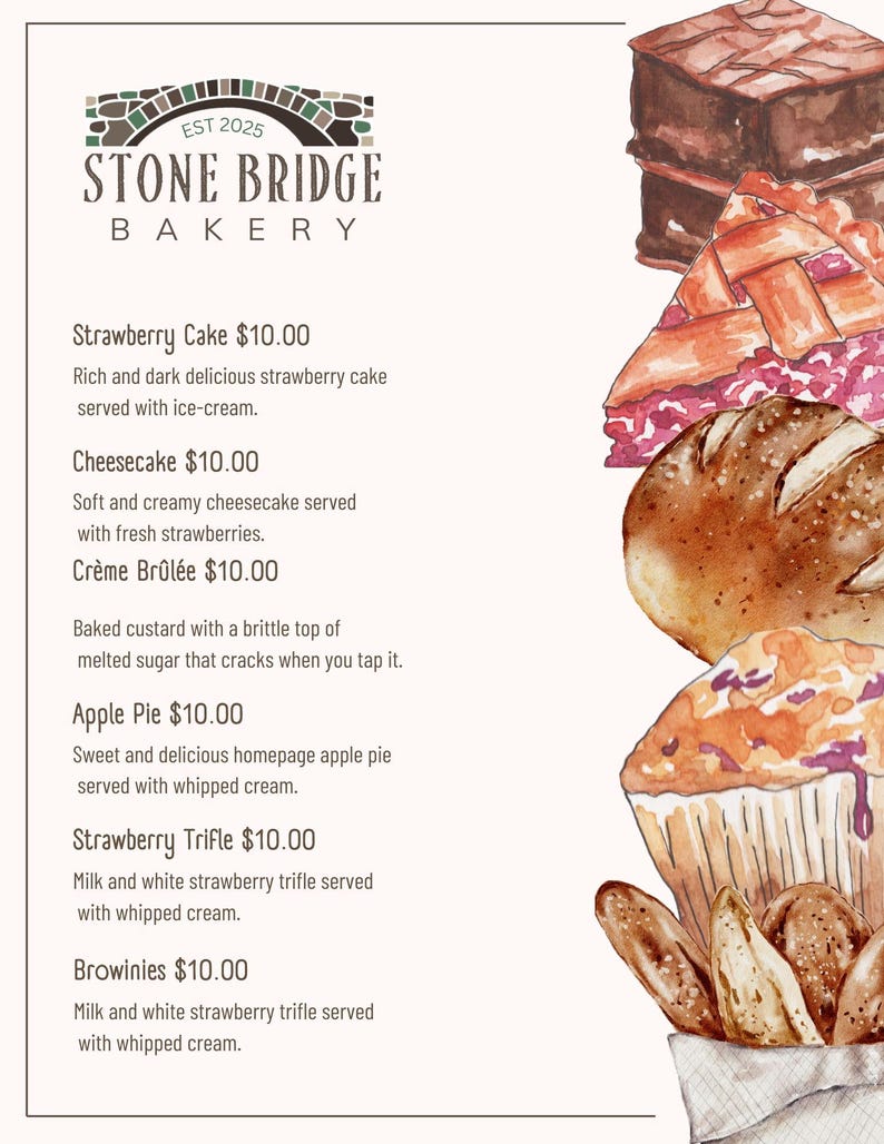 Bakery Menu & Instagram Template, Editable Canva Design (digital) - Etsy