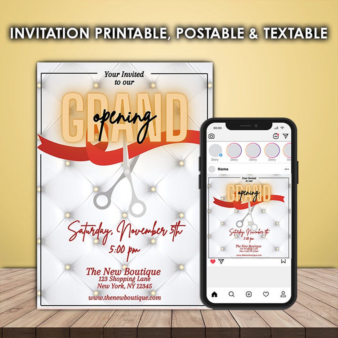 Grand Opening Invitation Template - Business Party - Editable in Canva ...