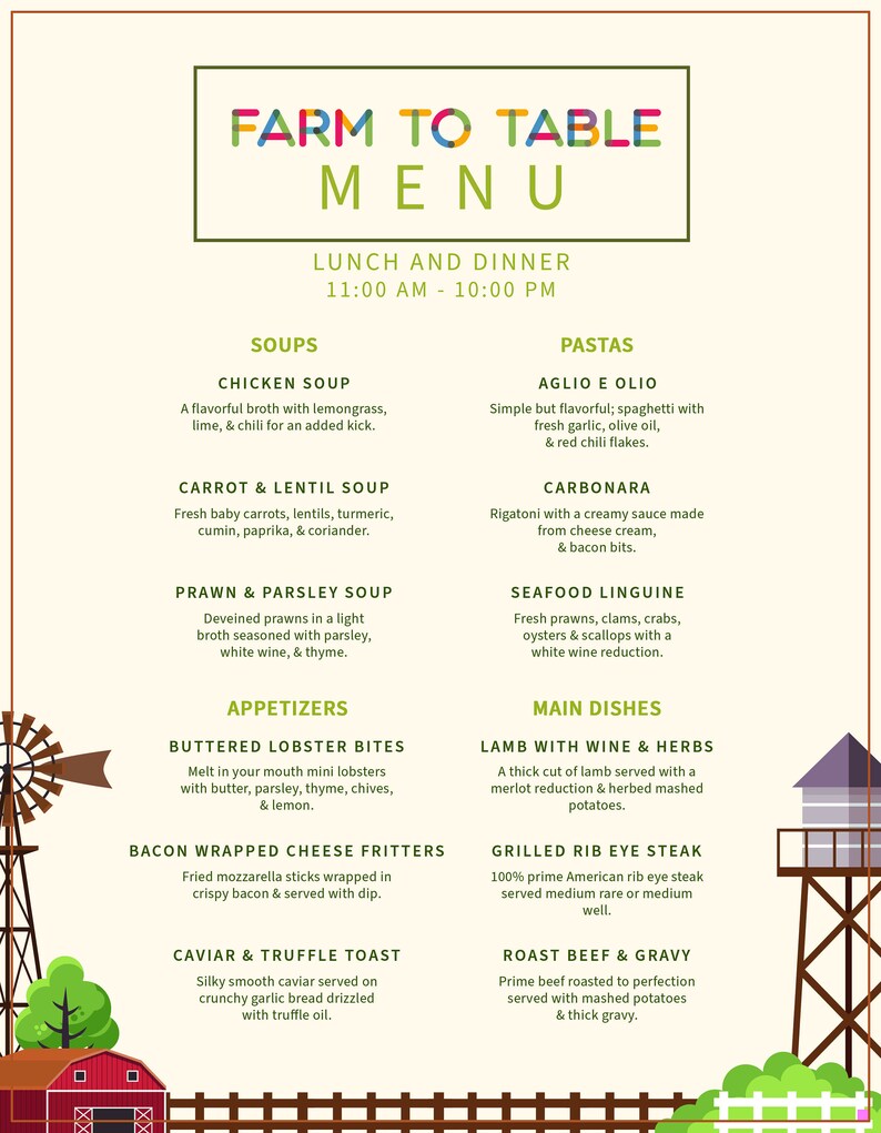 Farm to Table Menu and Instagram Post Template Editable - Etsy