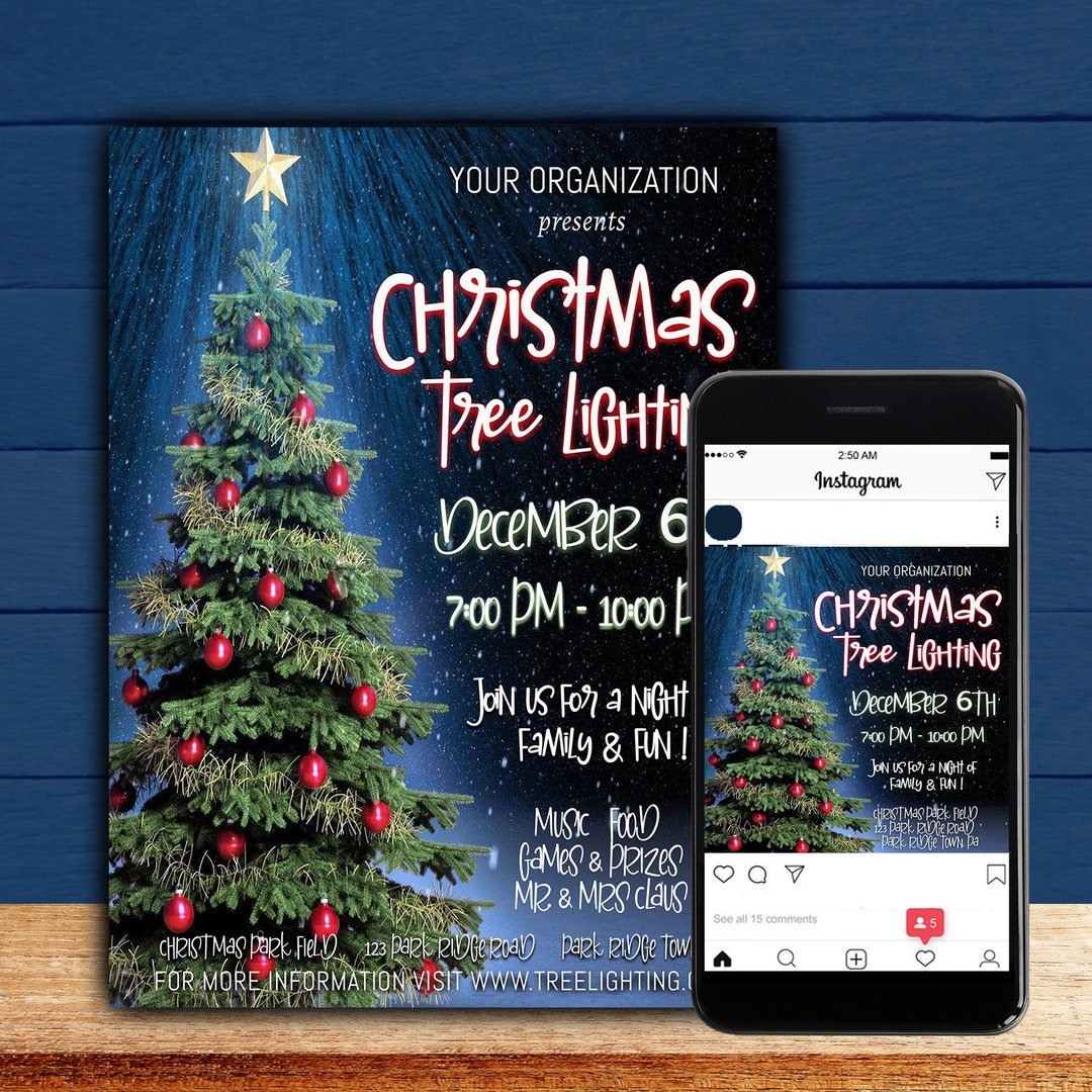 Holiday Tree Lighting Flyer Template - Editable in Photoshop ...