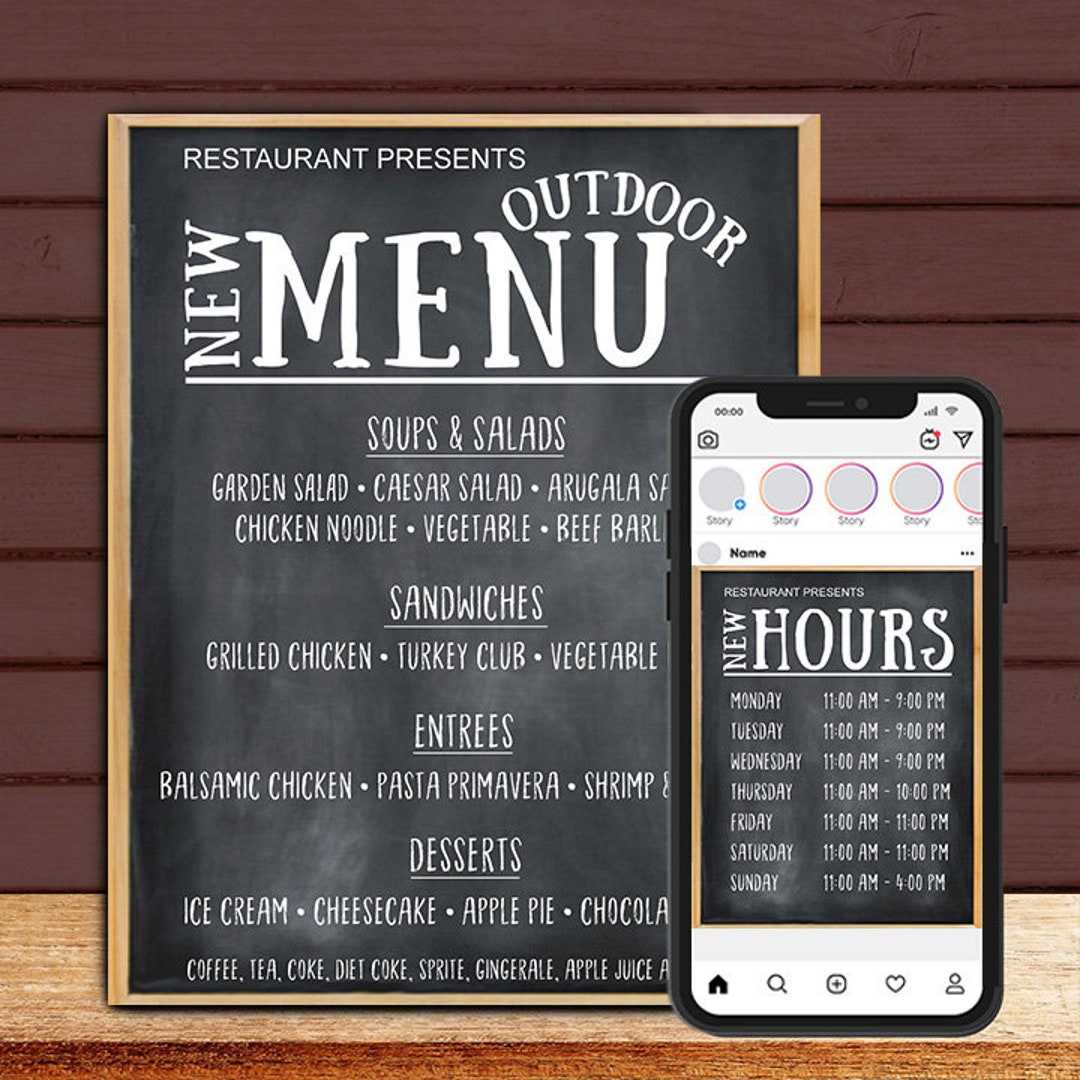 Chalkboard Menu and Hours Poster, Editable in Photoshop, Instant ...