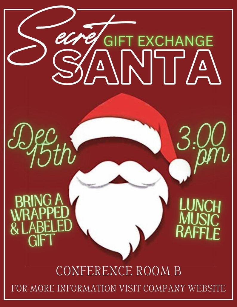 Secret Santa Flyer Template - Editable Canva Social Media Post (instant ...