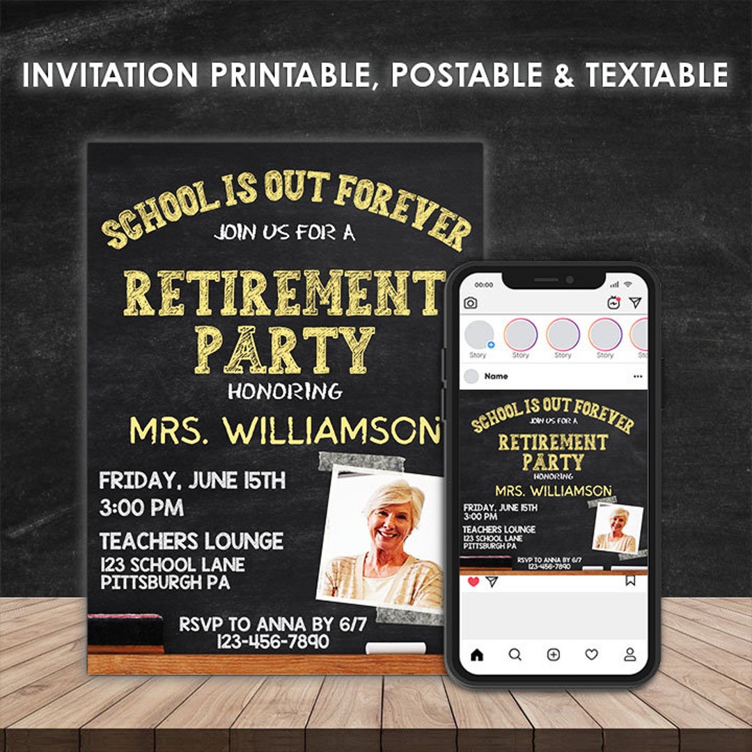Teacher Retirement Invitation and Social Media Template - Party ...