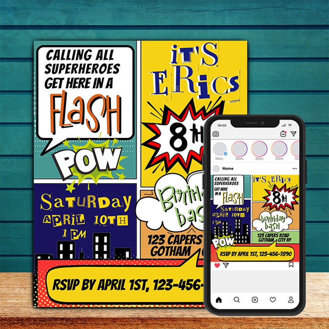 Comic Book Theme Flyer Template birthday Party Editable in - Etsy