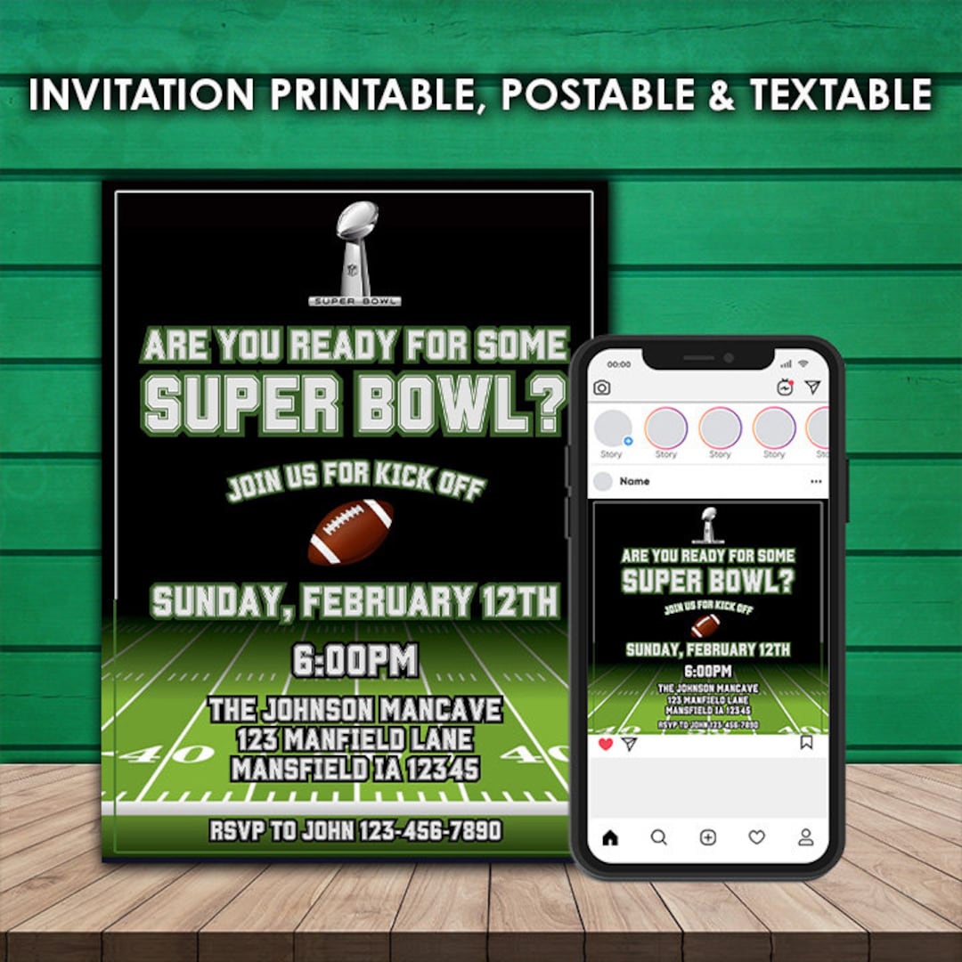 Superbowl Party Invitation and Socal Media Post Template - Football ...