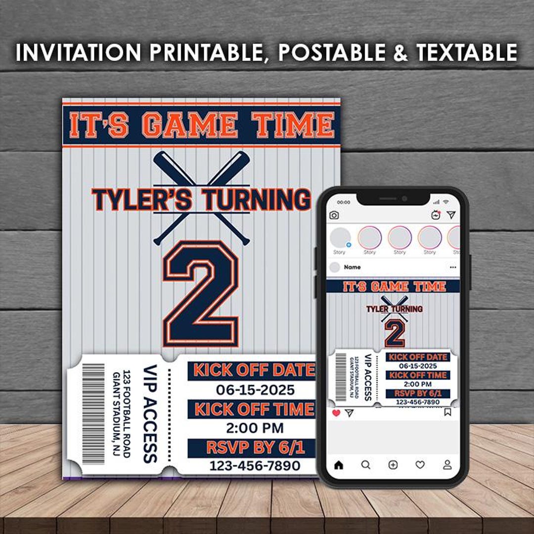 Detroit Baseball Editable Sports Theme Invitation/evite, Birthday ...