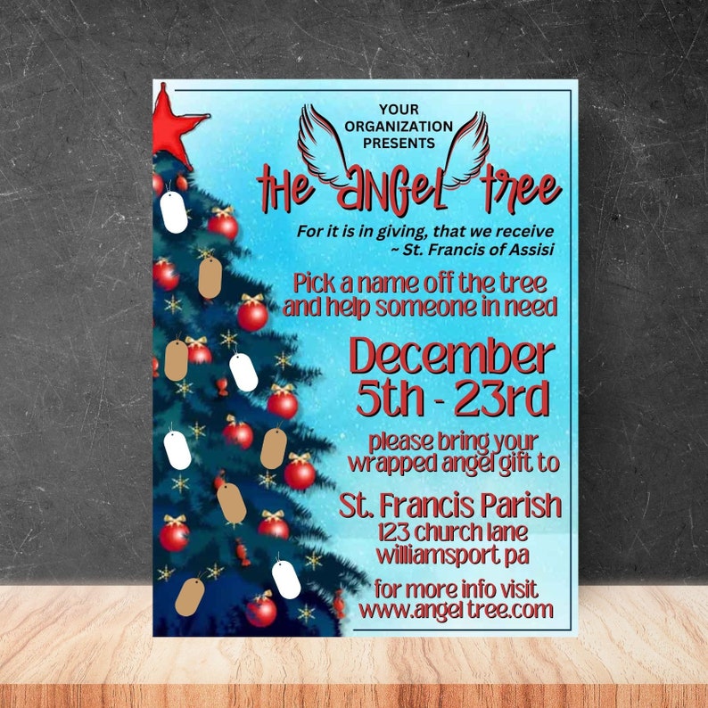 Angel Giving Tree Flyer Template- Editable in Canva - Fundraiser Flyer ...